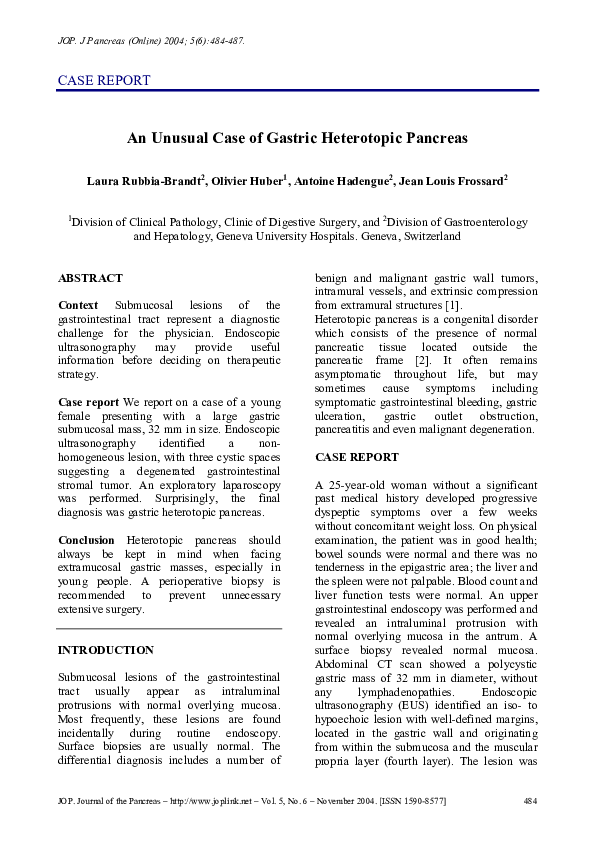 (PDF) An unusual case of gastric heterotopic pancreas