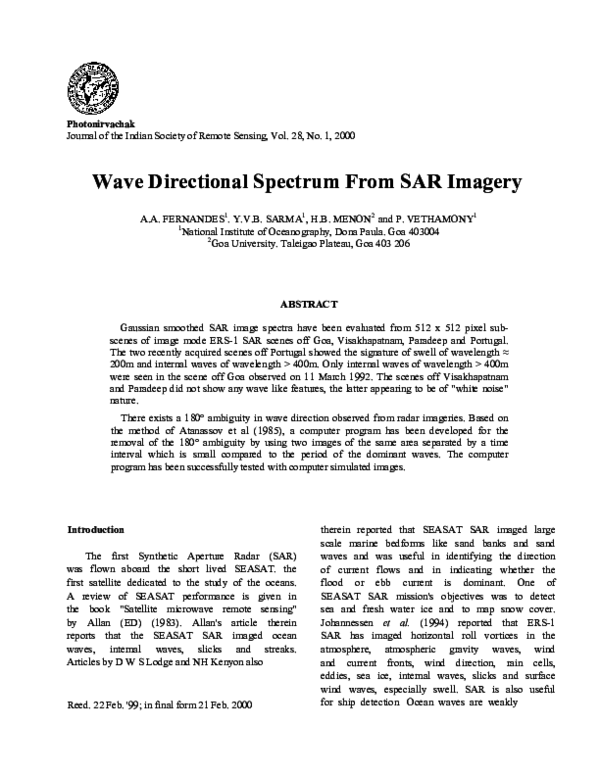 (PDF) Wave directional spectrum from SAR imagery