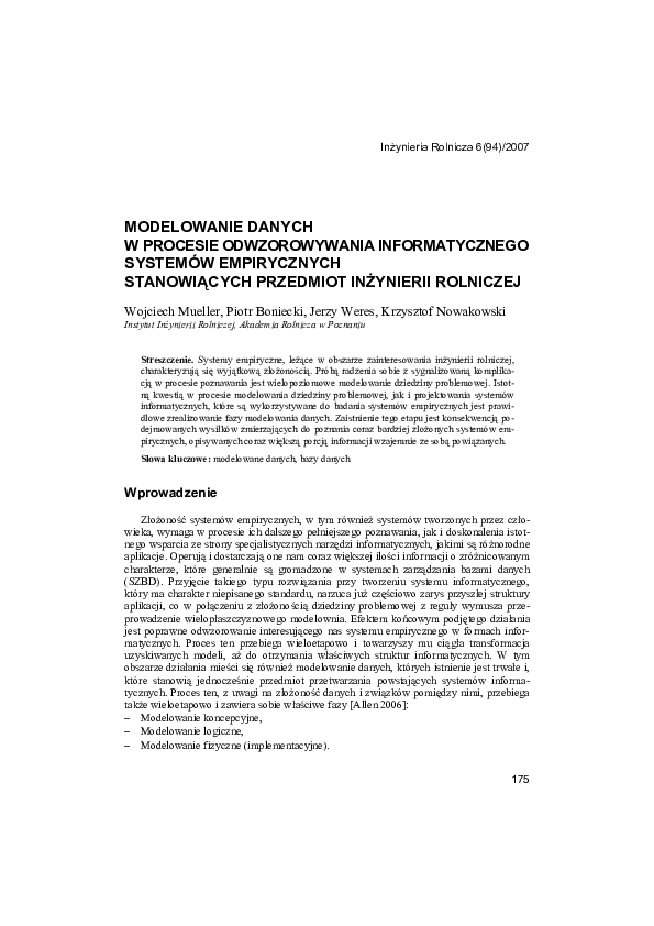 (PDF) Modelowanie danych w procesie odwzorowywania informatycznego ...