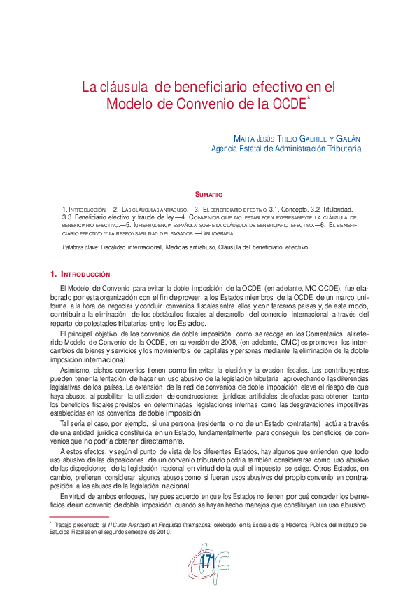 (PDF) La cláusula de beneficiario efectivo en el Modelo de Convenio de ...