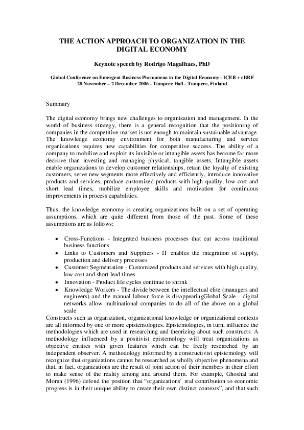 (PDF) The Action Approach to Organization in the Digital Economy