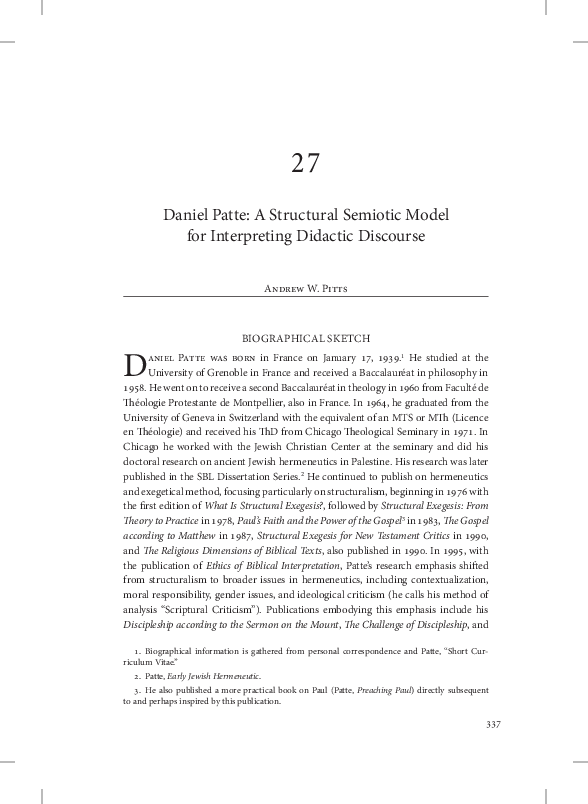 (PDF) Daniel Patte: A Structural Semiotic Model for Interpreting ...