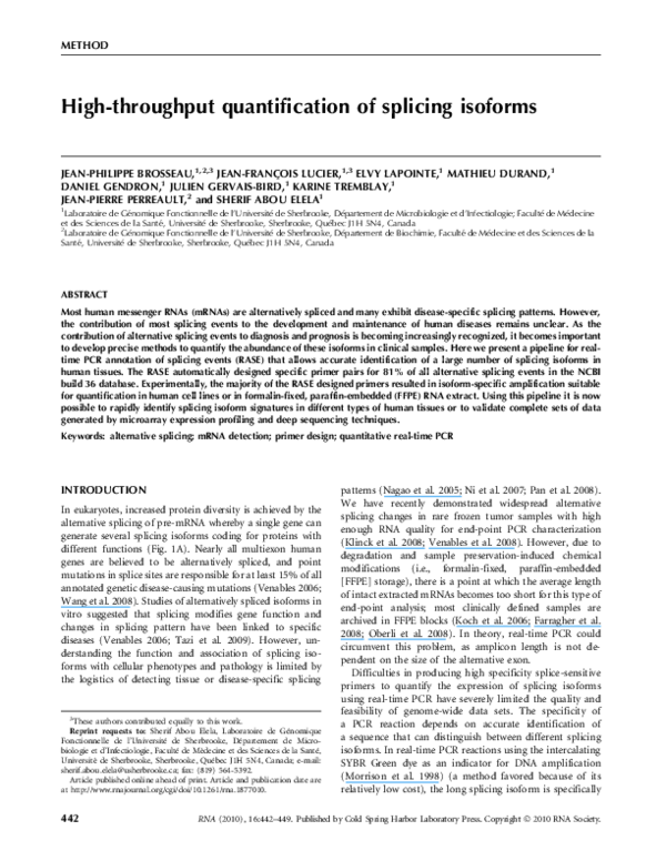 (PDF) High-throughput quantification of splicing isoforms