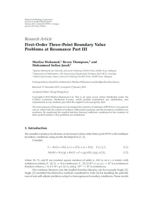 (PDF) First-order three-point boundary value problems at resonance