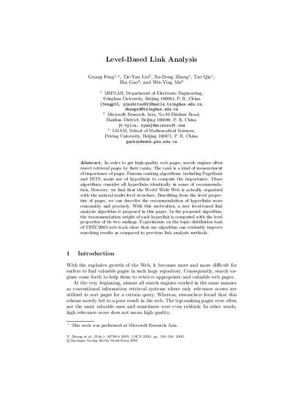 (PDF) Level-Based Link Analysis