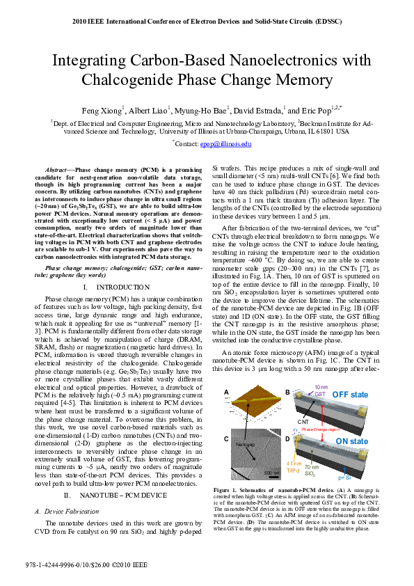 (PDF) Integrating carbon-based nanoelectronics with chalcogenide phase change memory