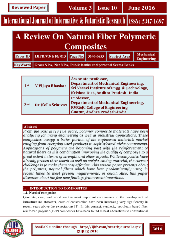 (PDF) A Review On Natural Fiber Polymeric Composites