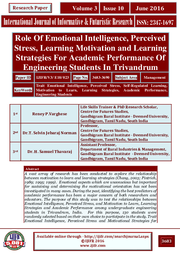 (PDF) Role Of Emotional Intelligence, Perceived Stress, Learning Motivation and Learning ...