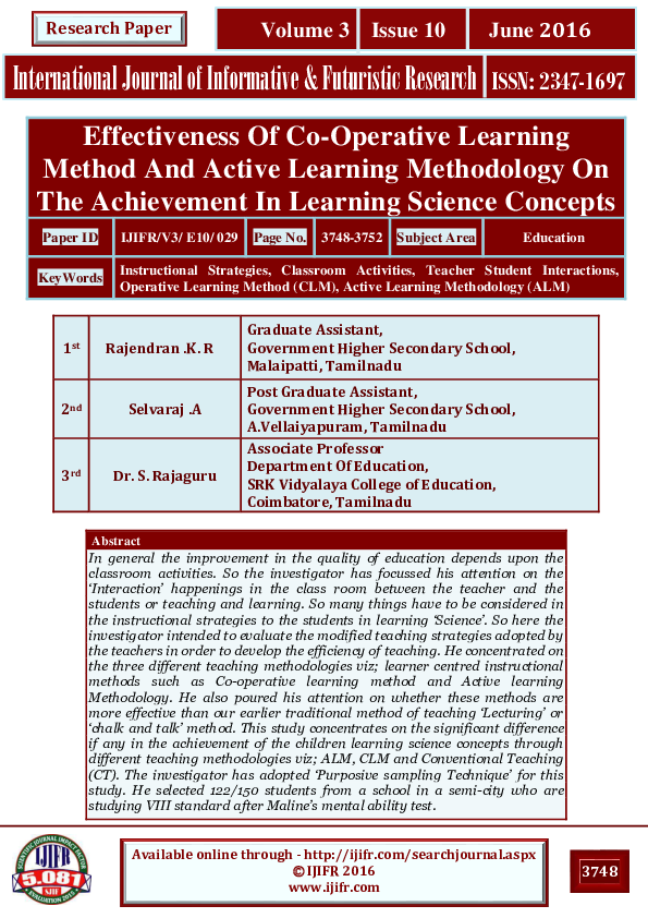 (PDF) Effectiveness Of Co-Operative Learning Method And Active Learning ...