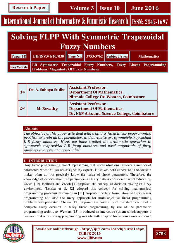 (PDF) Solving FLPP With Symmetric Trapezoidal Fuzzy Numbers