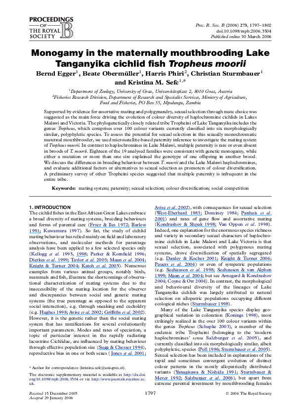 (PDF) Monogamy in the maternally mouthbrooding Lake Tanganyika cichlid ...