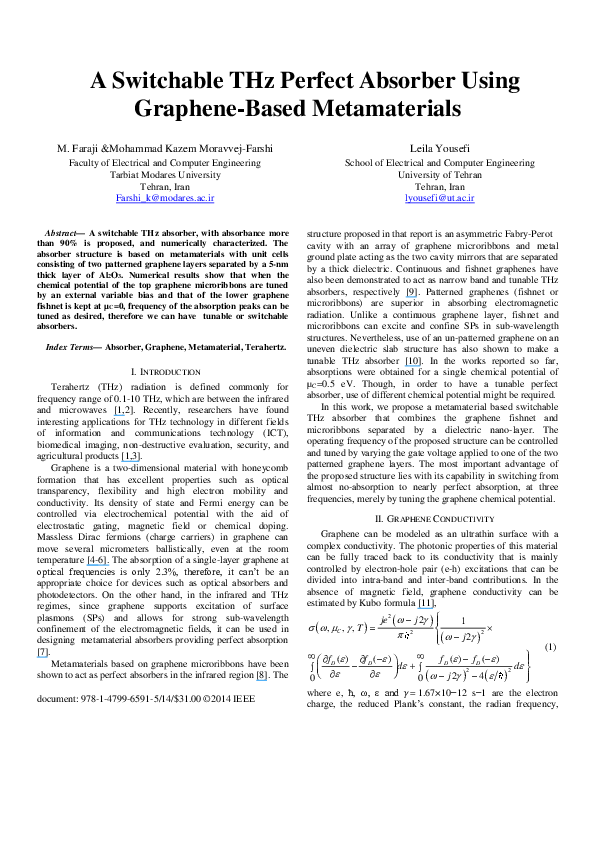 (PDF) A switchable THz perfect absorber using graphene-based metamaterials