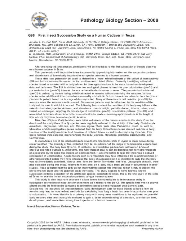(PDF) First insect succession on a human cadaver in Texas