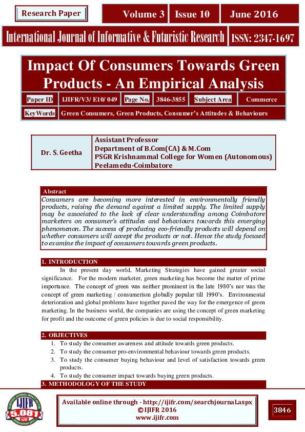 (PDF) Impact Of Consumers Towards Green Products - An Empirical Analysis