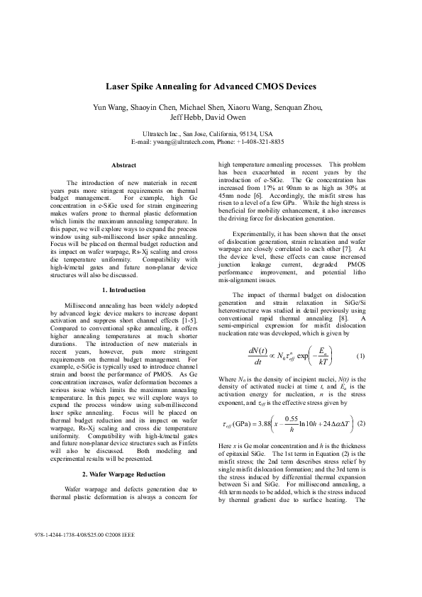 (PDF) Laser spike annealing for advanced CMOS devices