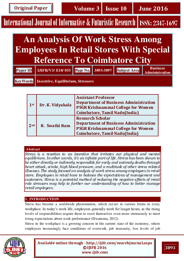 (PDF) An Analysis Of Work Stress Among Employees In Retail Stores With ...