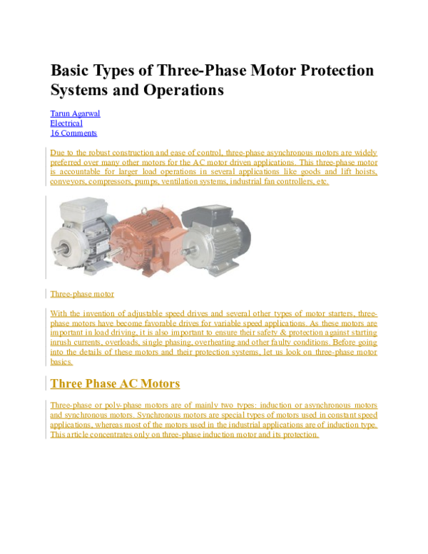 (DOC) Basic Types of Three-Phase Motor Protection Systems and Operations