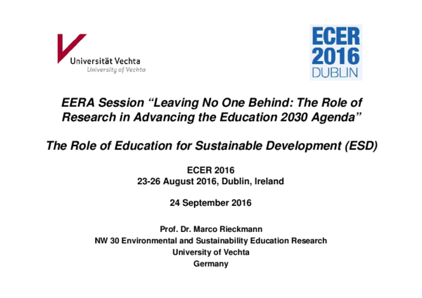 (PDF) The Role of Education for Sustainable Development (ESD) in the ...