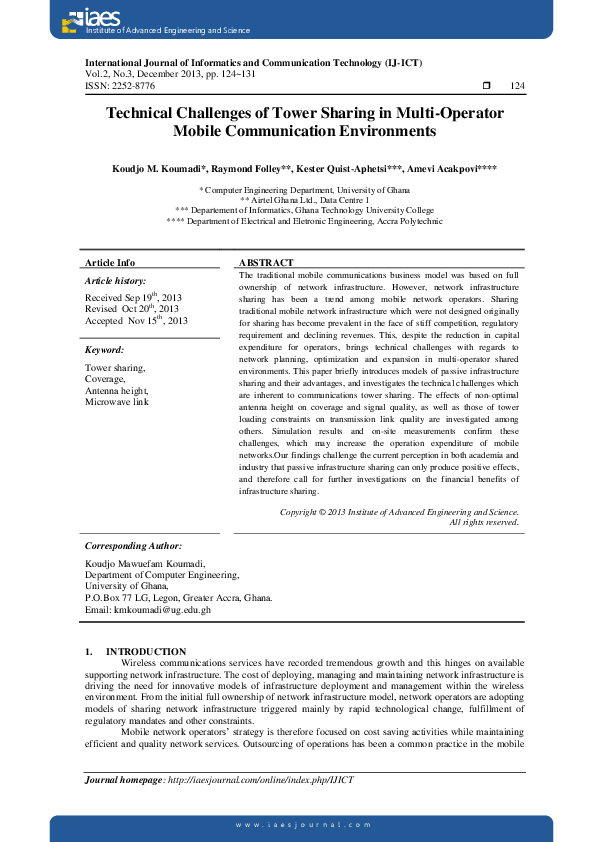 (PDF) Technical Challenges of Tower Sharing in Multi-Operator Mobile ...