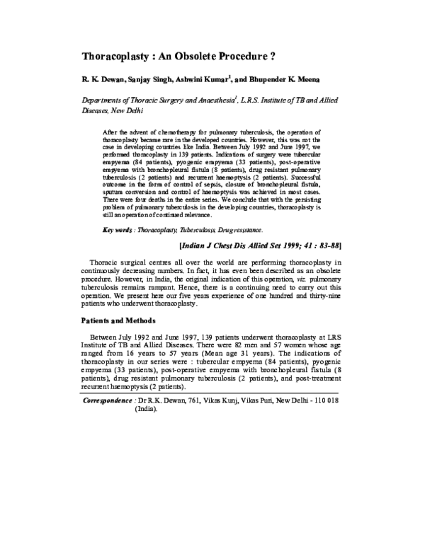 (PDF) Thoracoplasty: an obsolete procedure?