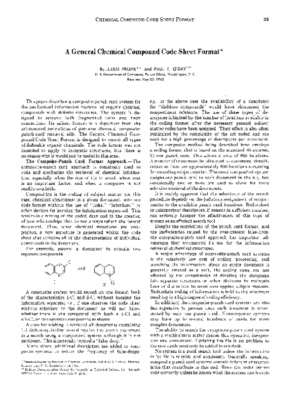 (PDF) A General Chemical Compound Code Sheet Format