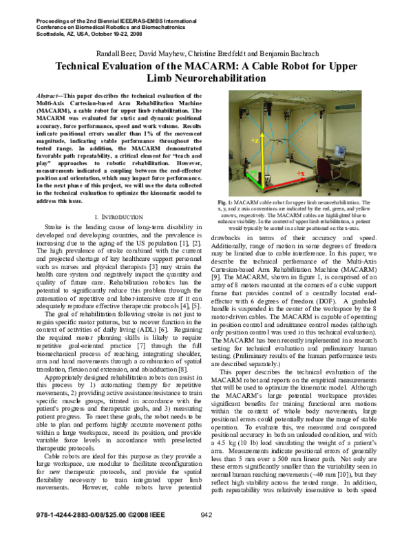 (PDF) Technical evaluation of the MACARM: A cable robot for upper limb ...
