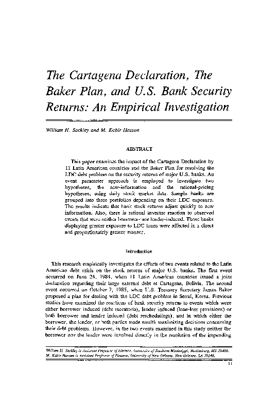 (PDF) The Cartagena Declaration, the Baker Plan, and U.S. bank security ...