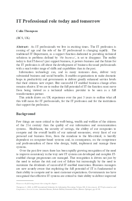(PDF) IT Professional role today and tomorrow