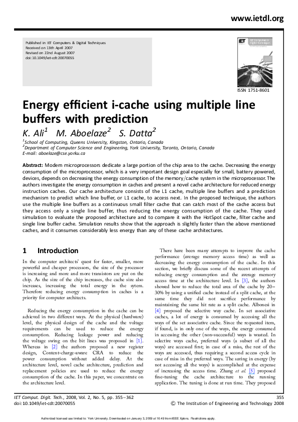 (PDF) Energy efficient i-cache using multiple line buffers with prediction