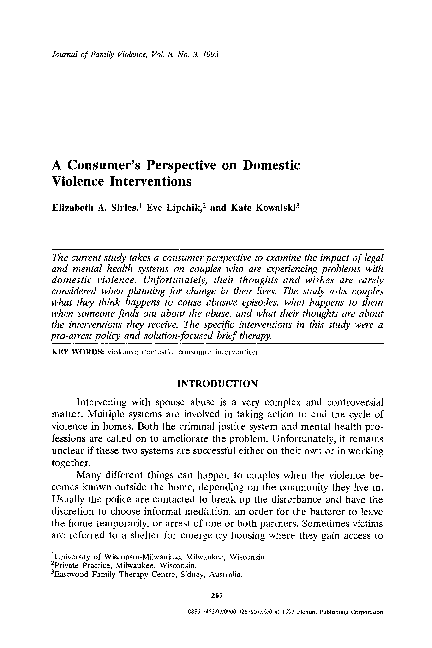 (PDF) A consumer's perspective on domestic violence interventions