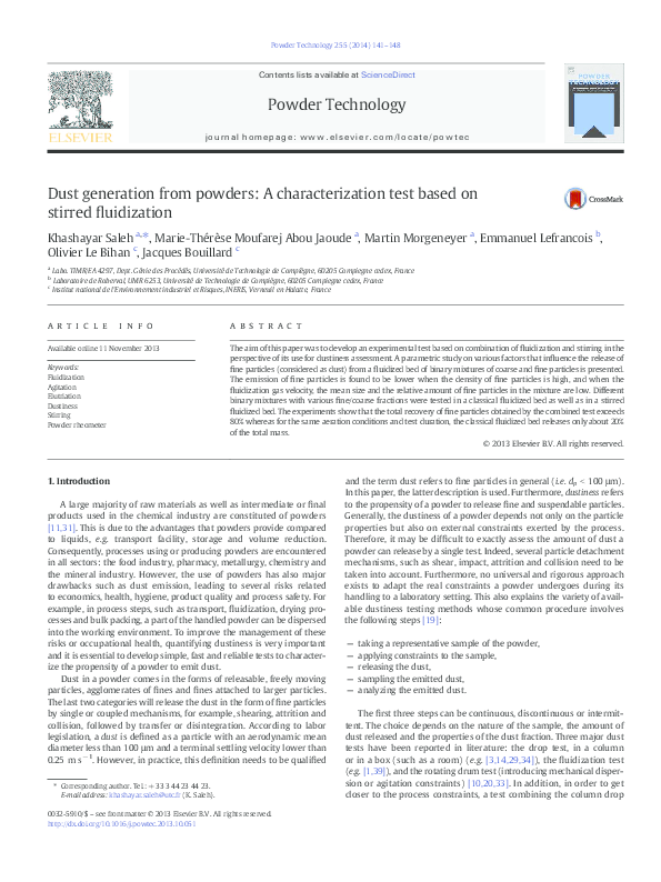 (PDF) Dust generation from powders: A characterization test based on ...