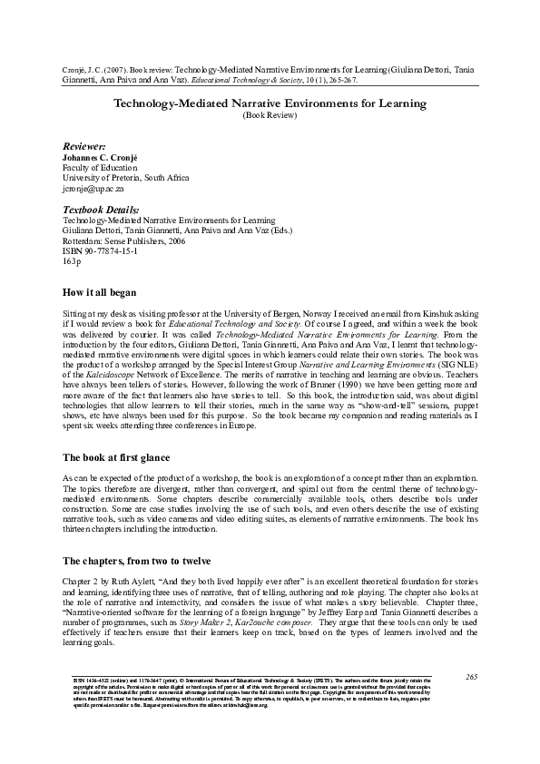 (PDF) Technology-mediated narrative environments for learning