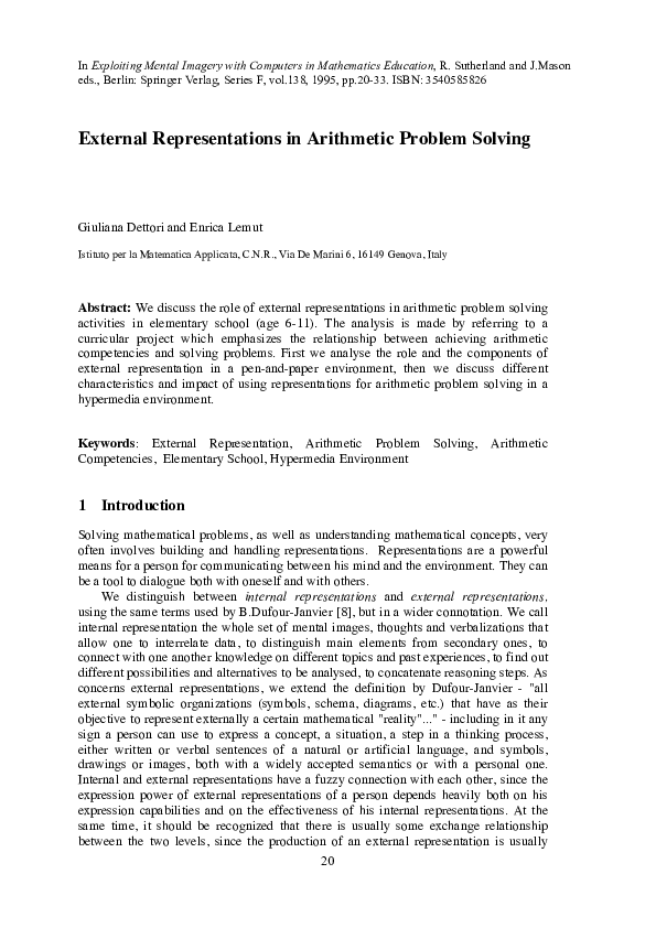 (PDF) External Representations in Arithmetic Problem Solving