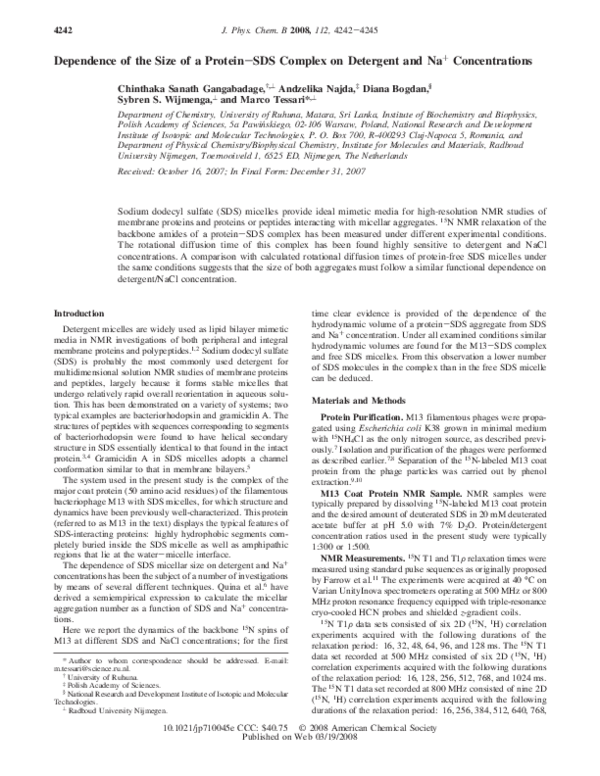 (PDF) Dependence of the size of a protein-SDS complex on detergent and ...
