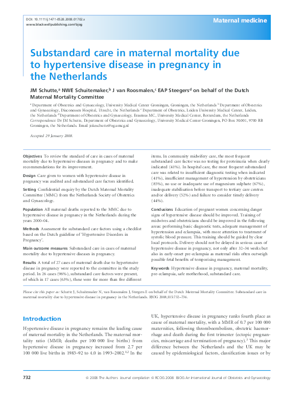 (PDF) Substandard care in maternal mortality due to hypertensive disease in pregnancy in the ...