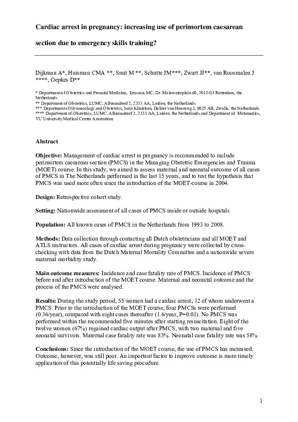 (PDF) Perimortem caesarean section following maternal gunshot wounds ...