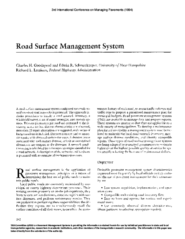 (PDF) Road Surface Management System