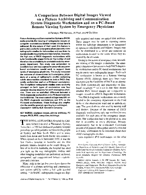 (PDF) A comparison between digital images viewed on a Picture Archiving ...