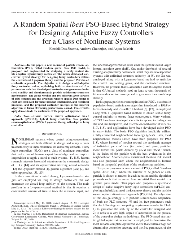 (PDF) A Random Spatial lbest PSO-Based Hybrid Strategy for Designing Adaptive Fuzzy Controllers ...