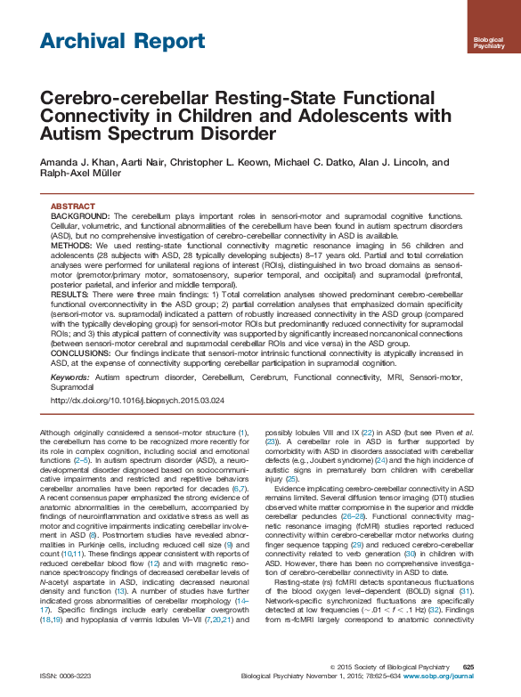 (PDF) Cerebro-cerebellar Resting-State Functional Connectivity in ...