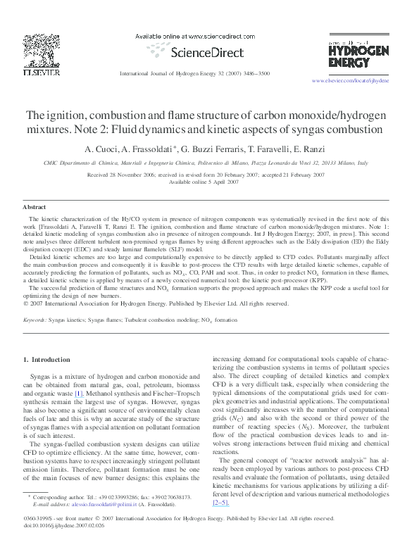 (PDF) The ignition, combustion and flame structure of carbon monoxide/hydrogen mixtures. Note 2 ...