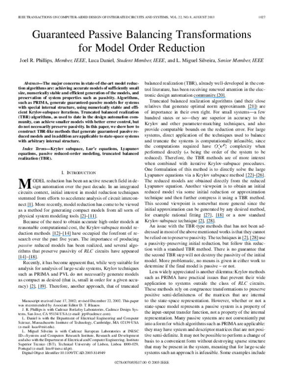 (PDF) Guaranteed passive balancing transformations for model order reduction