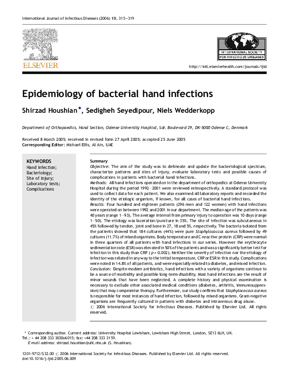 (PDF) Epidemiology of bacterial hand infections