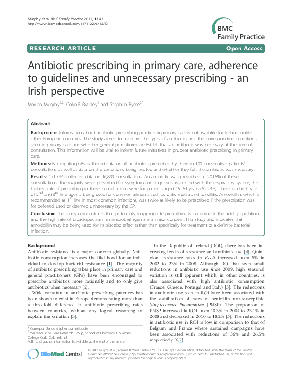 (PDF) Antibiotic prescribing in primary care, adherence to guidelines ...