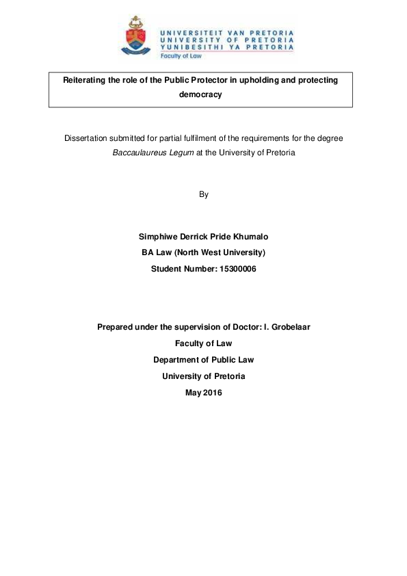 (PDF) Reiterating the role of the Public Protector in upholding and ...