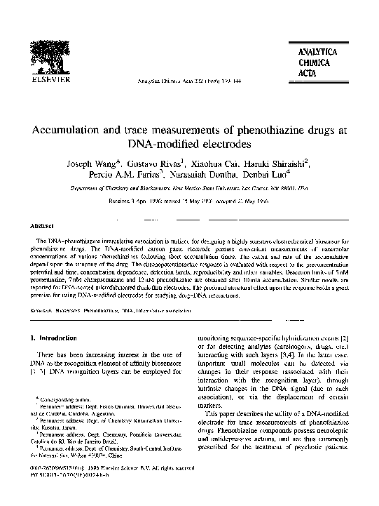 (PDF) Accumulation and trace measurements of phenothiazine drugs at DNA-modified electrodes