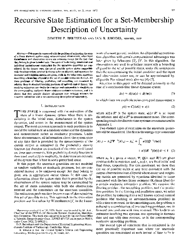 (PDF) Recursive state estimation for a set-membership description of uncertainty