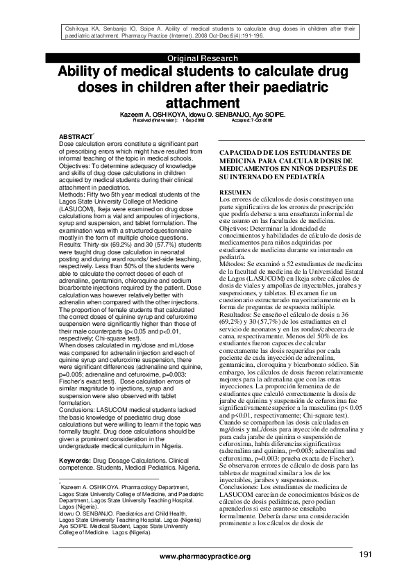 pdf-ability-of-medical-students-to-calculate-drug-doses-in-children