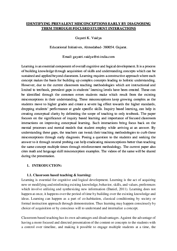 (PDF) IDENTIFYING PREVALENT MISCONCEPTIONS EARLY BY DIAGNOSING THEM ...