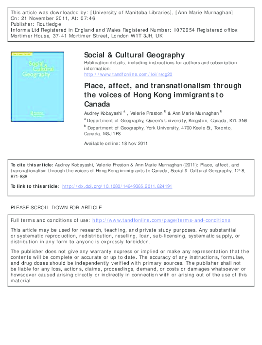 (PDF) Place, affect, and transnationalism through the voices of Hong ...